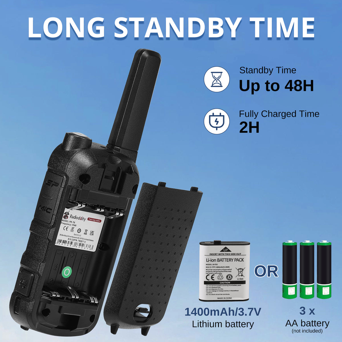 Radioddity PR-T6 PMR Radio | License-free | USB-C Charging | Dual Watc