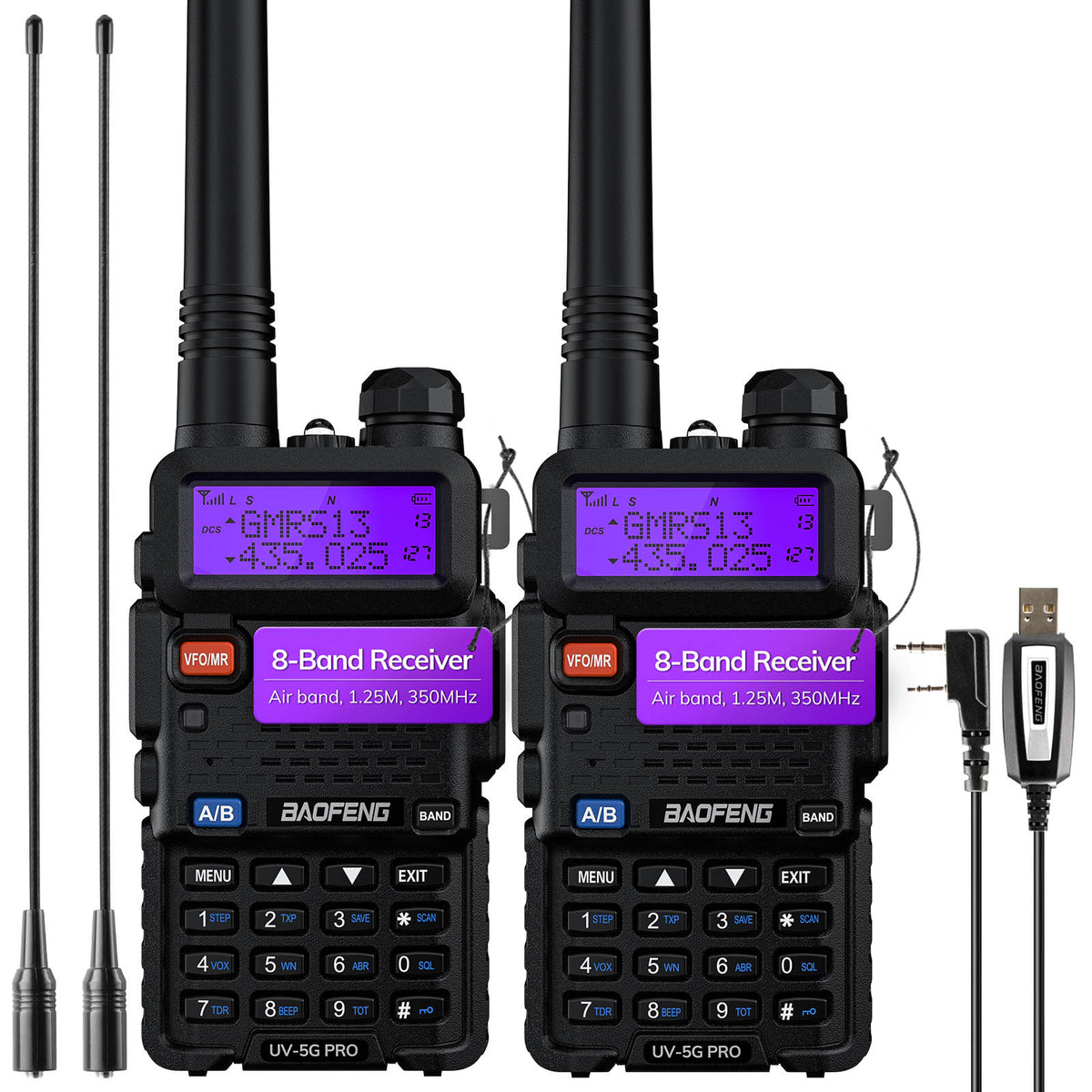 Baofeng UV-5G Pro GMRS Radio | NOAA/UHF/VHF/Airband Receiver | 5W | 128 ...