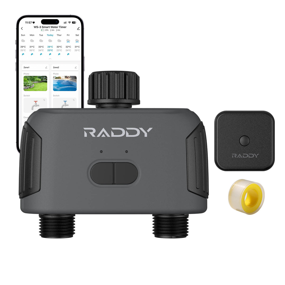 Raddy WS-3 WiFi Sprinkler Timer | 2 Zone | IPX5 Waterproof | APP ...