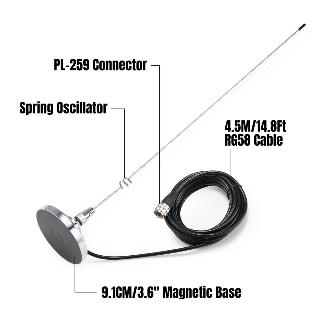 Radioddity RA-UV712 Antenna Kit | VHF/UHF Dual Band | PL-259 Connector | Magnetic Mount with ...