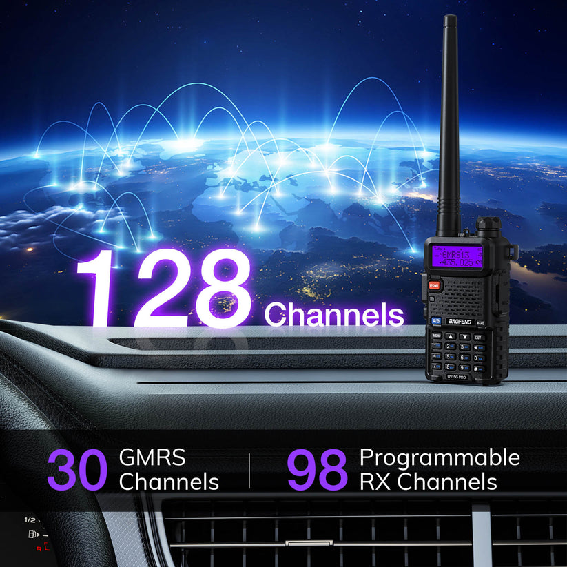 Baofeng UV-5G Pro GMRS Radio | NOAA/UHF/VHF/Airband Receiver | 5W | 12 ...