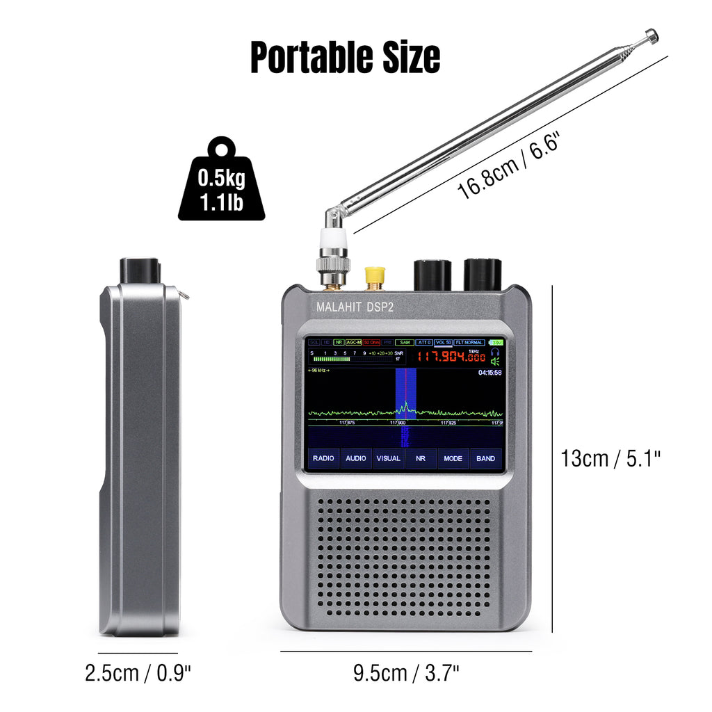 Raddy Malahit DSP2 SDR Radio | IPS Color Touch Screen | AM/SSB/DSB/CW/NFM/WFM/RTTY/FT8 | 5000mAh ...