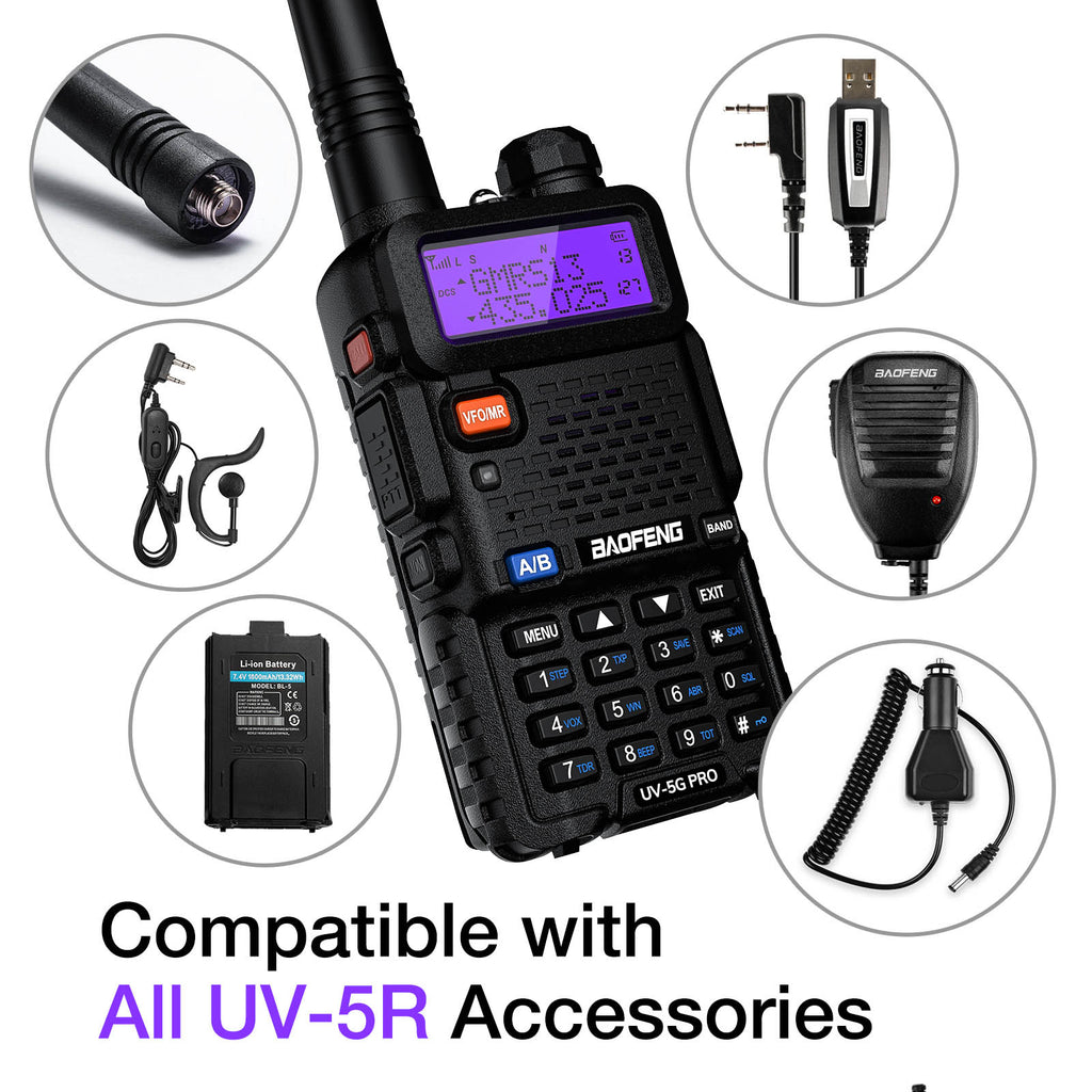 Baofeng UV-5G Pro GMRS Radio | NOAA/UHF/VHF/Airband Receiver | 5W | 128 ...