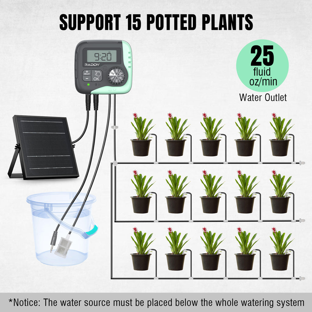 Raddy WS-1 Solar Drip Irrigation Kit | Automatic Plant Watering | Dual– Radioddity