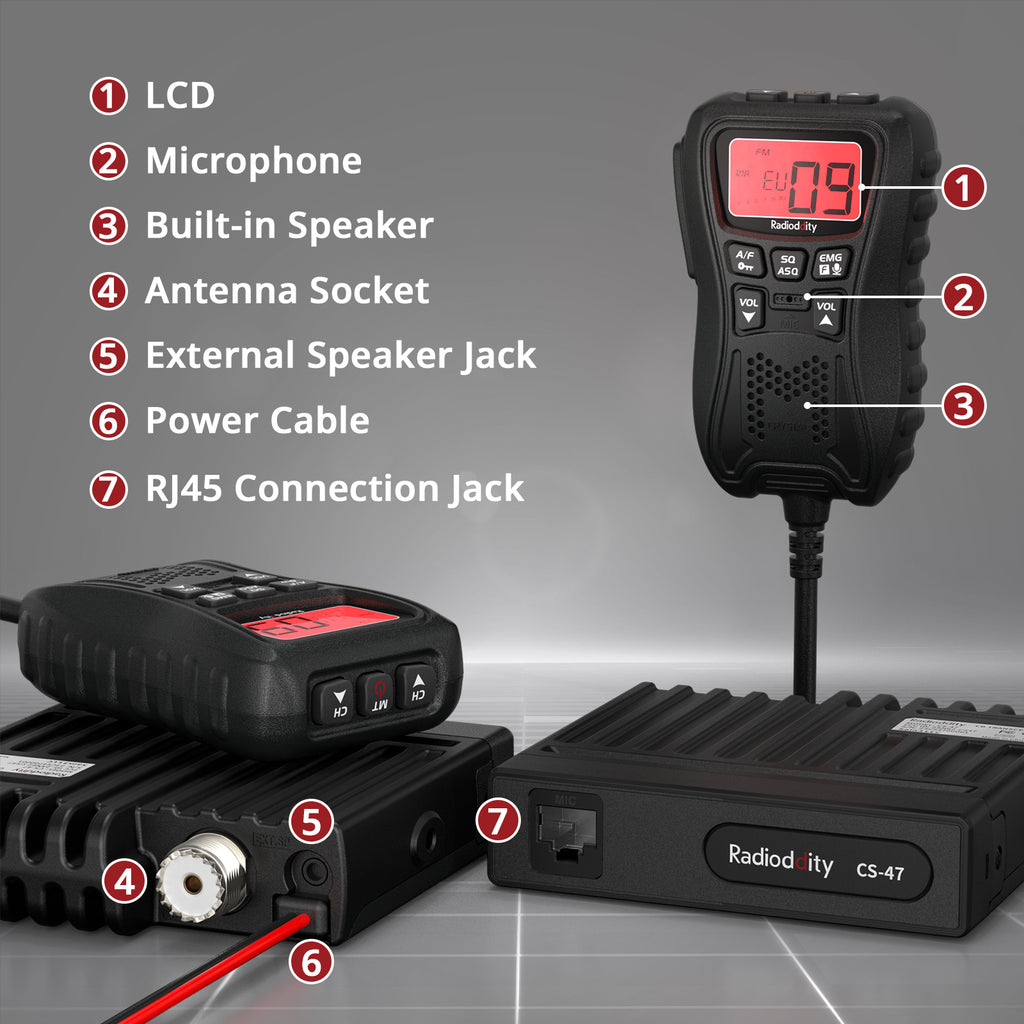 Radioddity CS-47 One Hander CB Radio | LCD Mic with Built-in Speaker ...