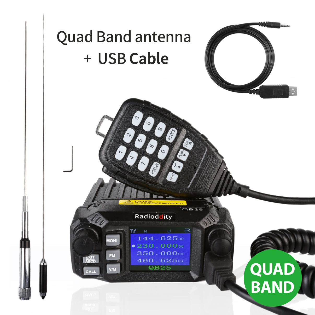 QB25 Pro Quad Band Mini Mobile Radio+ Cable + 50W Antenna – Radioddity